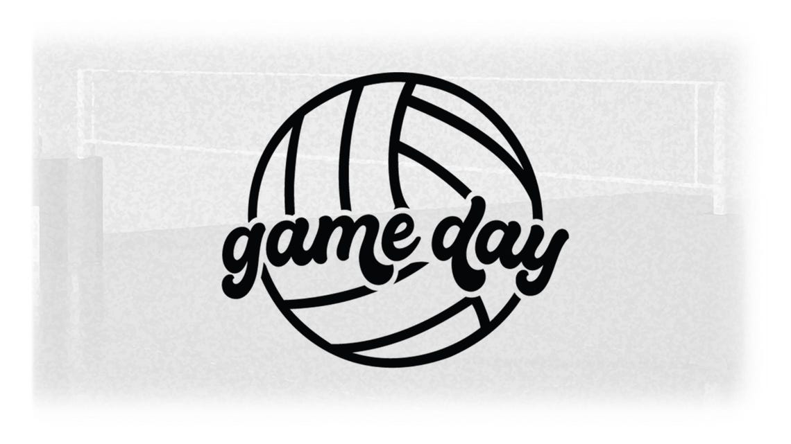 Sports Clipart: Black Volleyball Silhouette With Groovy Style Words ...