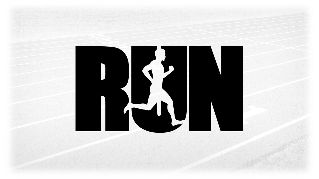Sports Clipart: Black Word "run" With Cutout of Male Athlete Running ...
