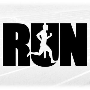 Sports Clipart: Black Word "run" With Cutout of Male Athlete Running ...