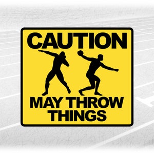 Sports Clipart: Gold "caution May Throw Things" With Male Track & Field ...