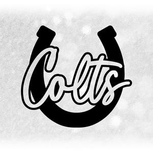 Sports Clipart: Black Script Colts Team Name Cutout of Silhouette of ...