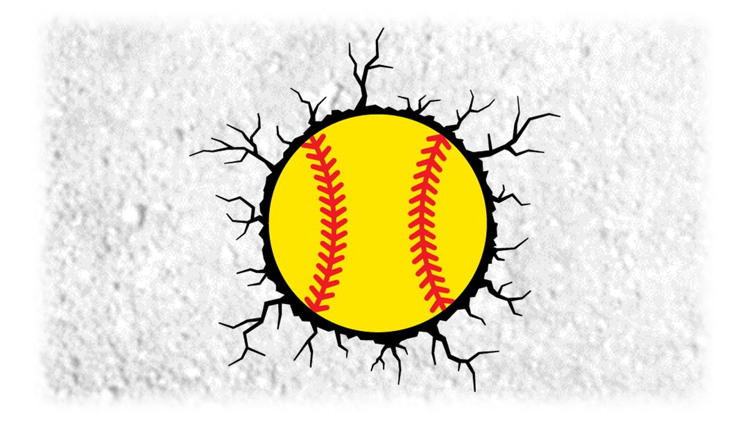 Sports Clipart: Red & Yellow Softball Layered on Big Black Cracked Open ...