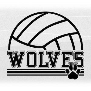Sports Clipart: Black Half Volleyball W/ "wolves" Team Name in Varsity ...