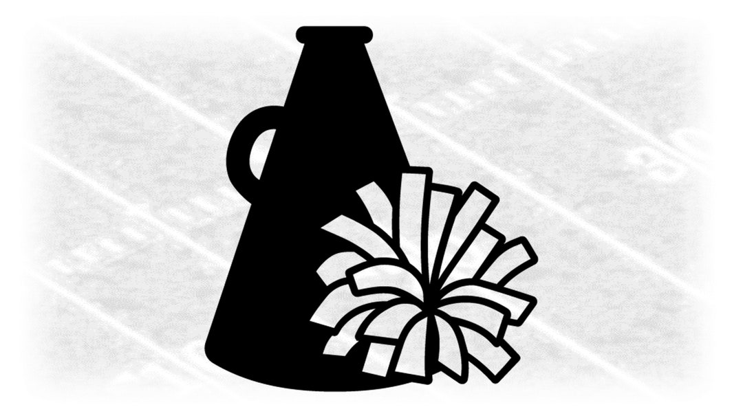 Sports Clipart: Black Cheerleader Megaphone With Pom Pom Outline for ...
