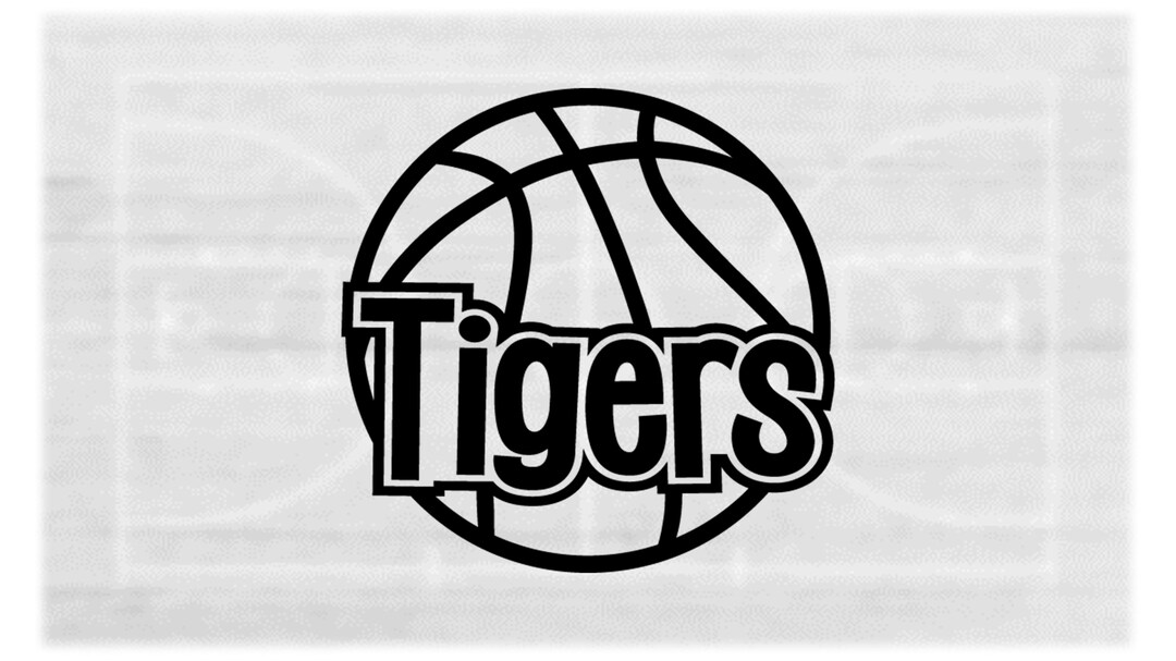 Sports Clipart: Black Basketball Outline Split by "tigers" Team Mascot ...