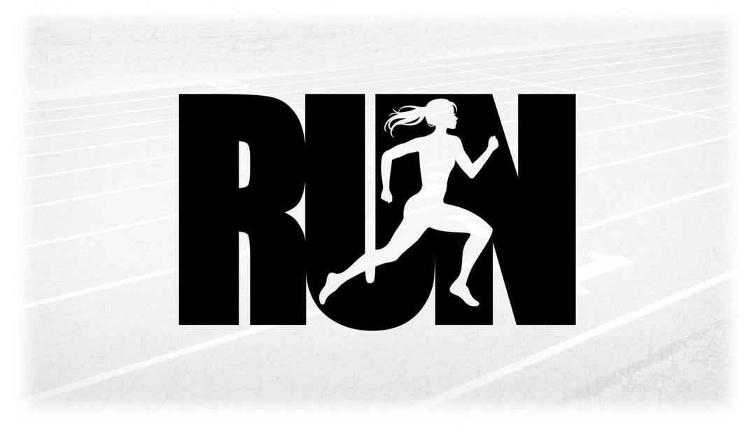 Sports Clipart: Black Word "run" With Cutout of Female Athlete Running ...