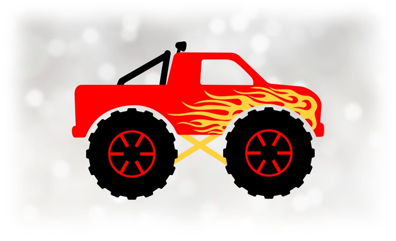 Car/automotive Clipart: Red Monster Truck With Yellow/gold - Etsy