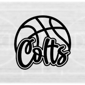 Sports Clipart: Black Half Basketball With Fun Script "colts" Team ...