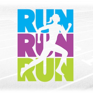 Sports Clipart: Colored Words run W/ Cutout Silhouette of Female ...