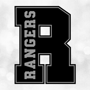 Sports Clipart: Black Letter r W/ rangers Team Name in Bold Collegiate ...