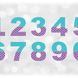 Word Clipart: Turquoise and Purple Mermaid Scales Theme Age/birthday ...