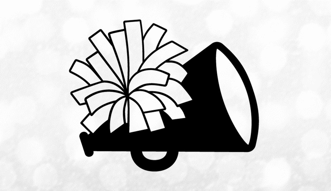 Sports Clipart: Black Cheerleader Megaphone With Pom Pom Outline for ...