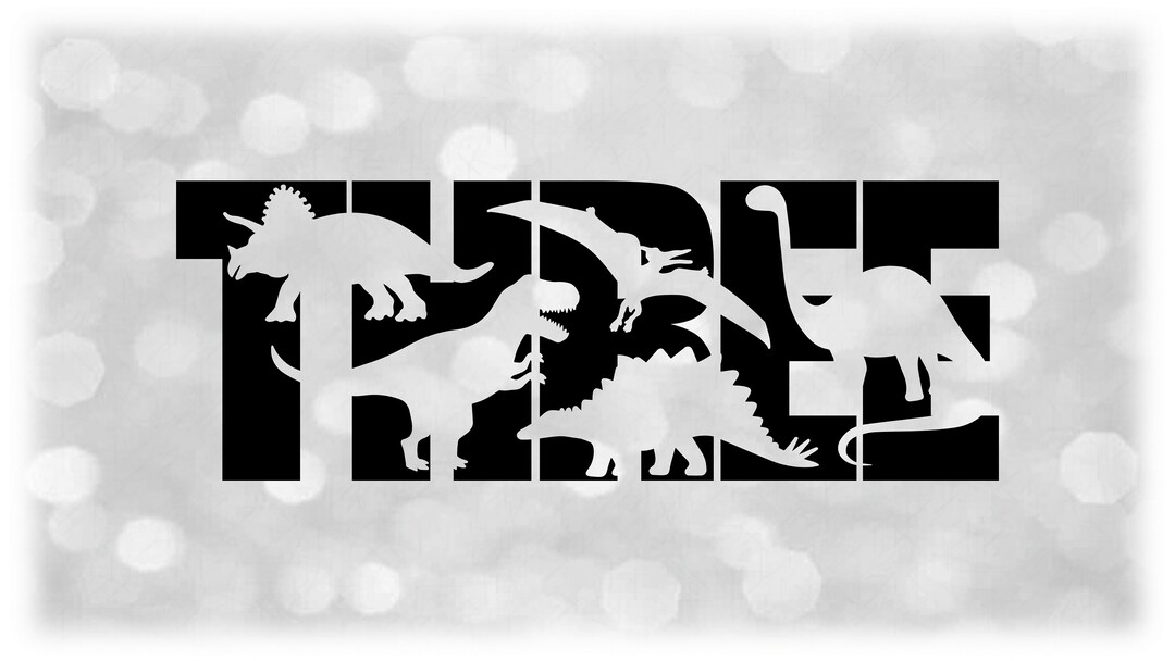Animal Clipart: Black Word three W/ Cutout Dinosaur Silhouettes T-rex ...