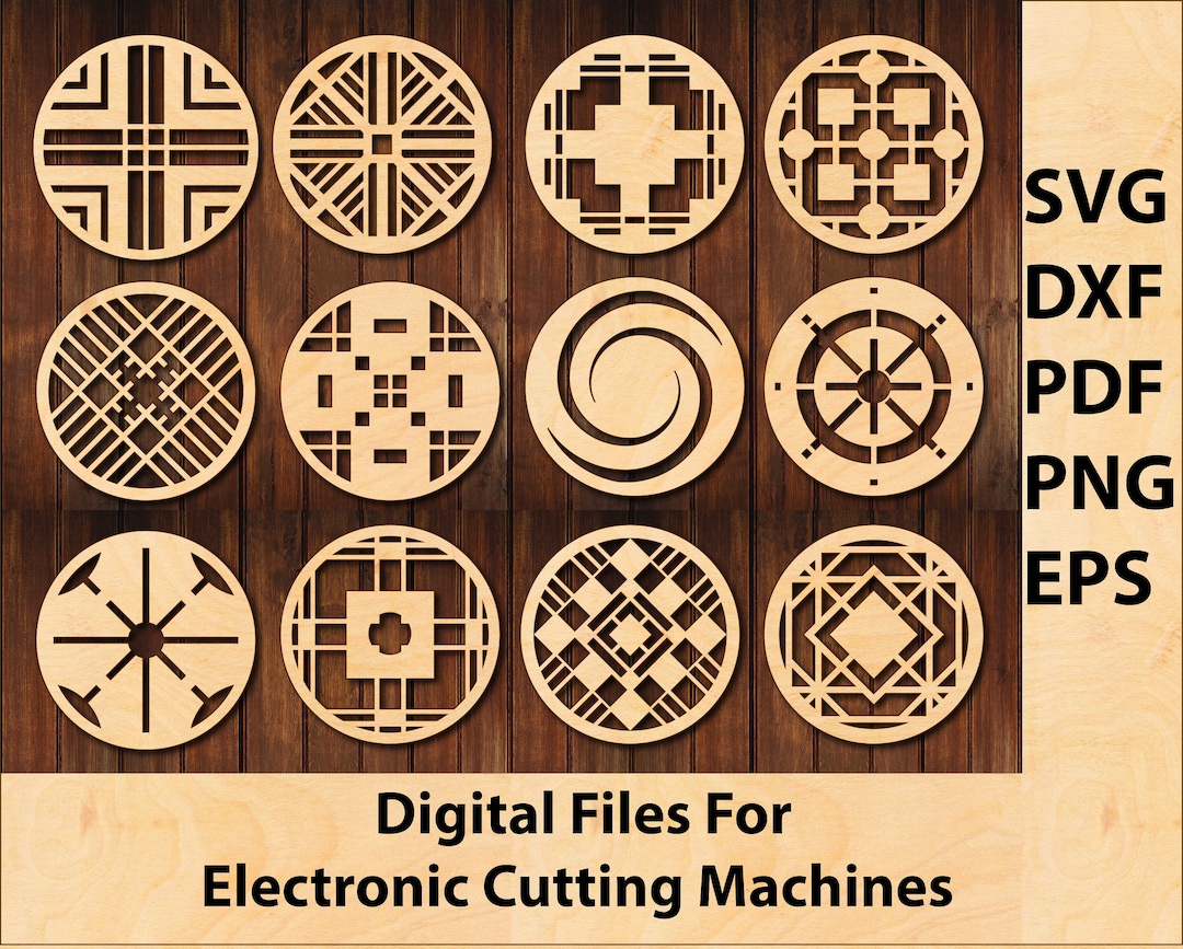 12 Digital Files Coasters for Laser Cut, CNC Cutting, CNC Router ...