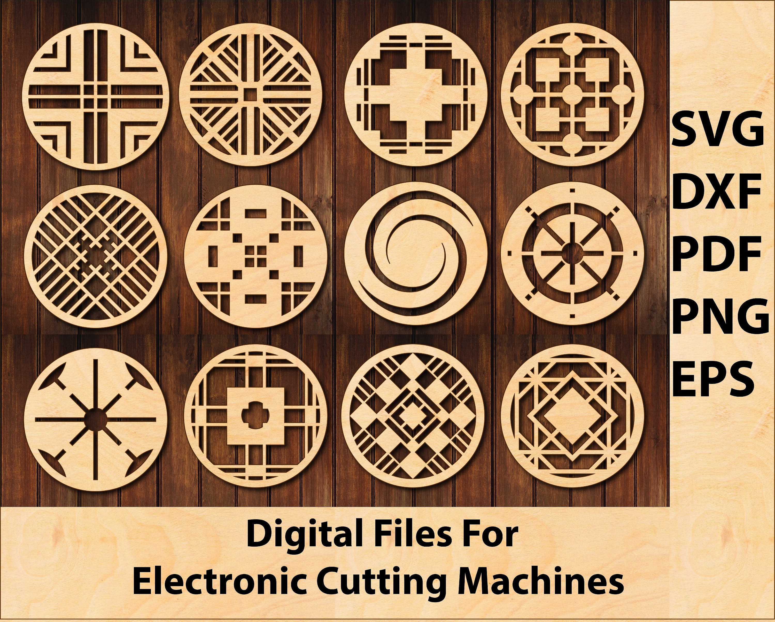 12 Digital Files Coasters for Laser Cut, CNC Cutting, CNC Router ...