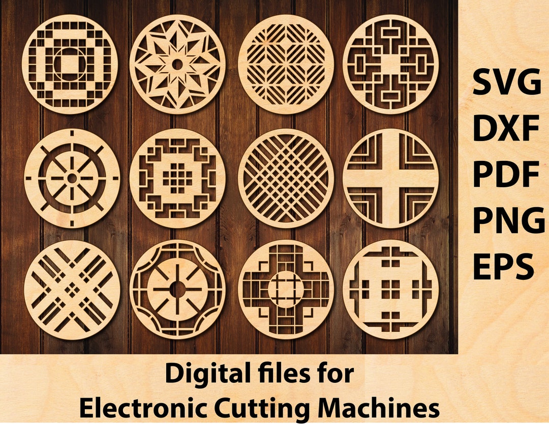 12 Digital Files Coasters for Laser Cut, CNC Cutting, CNC Router ...