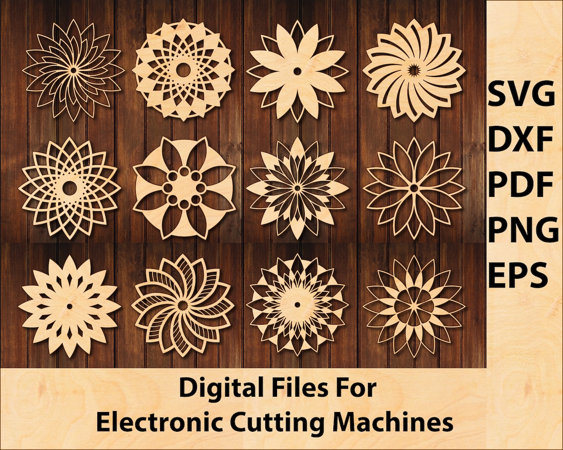 12 Round Coaster Digital Templates SVG DXF PDF Files Instant Download ...