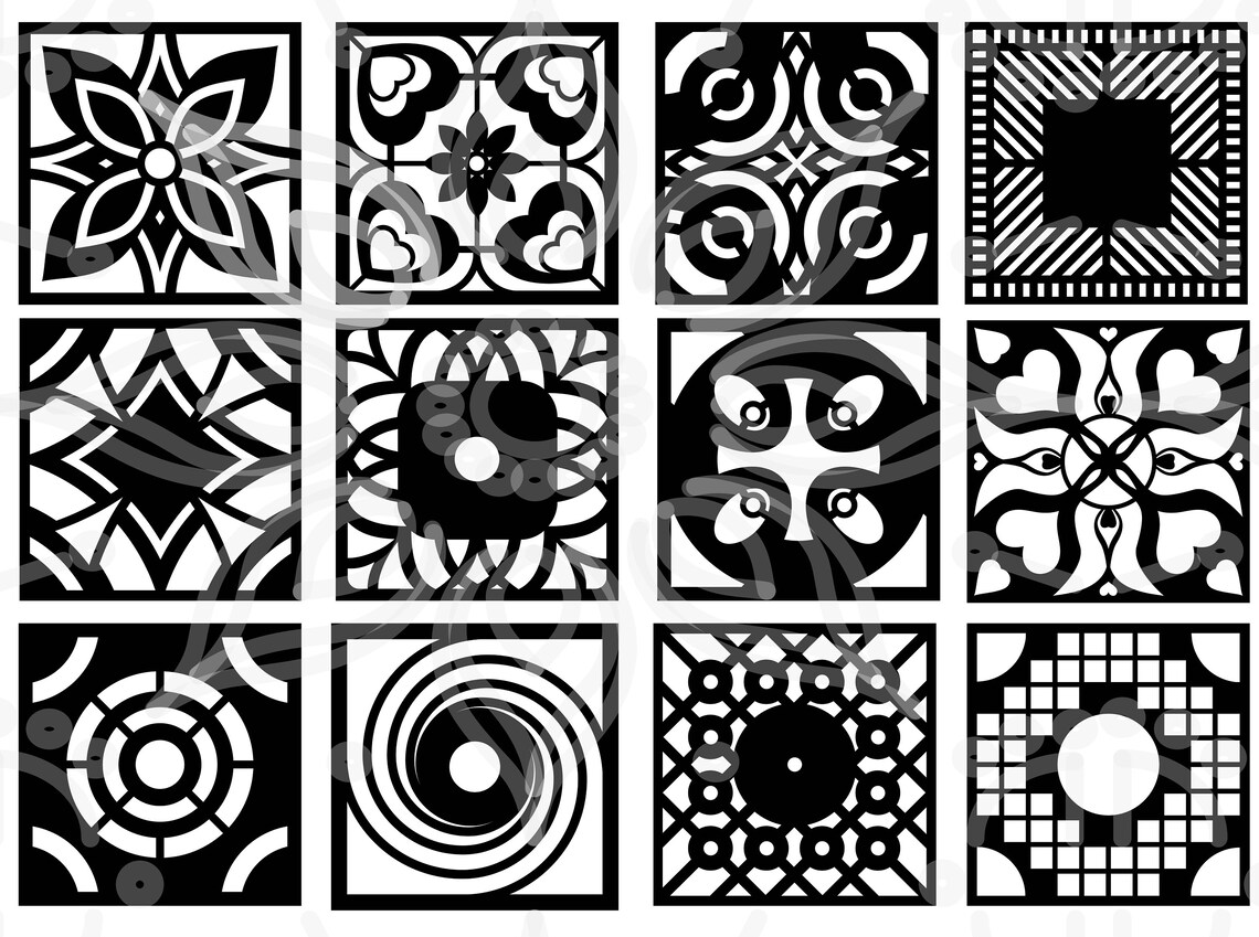 Square Geometric Coasters 12 Digital Files for Laser Cut, SVG Cricut ...