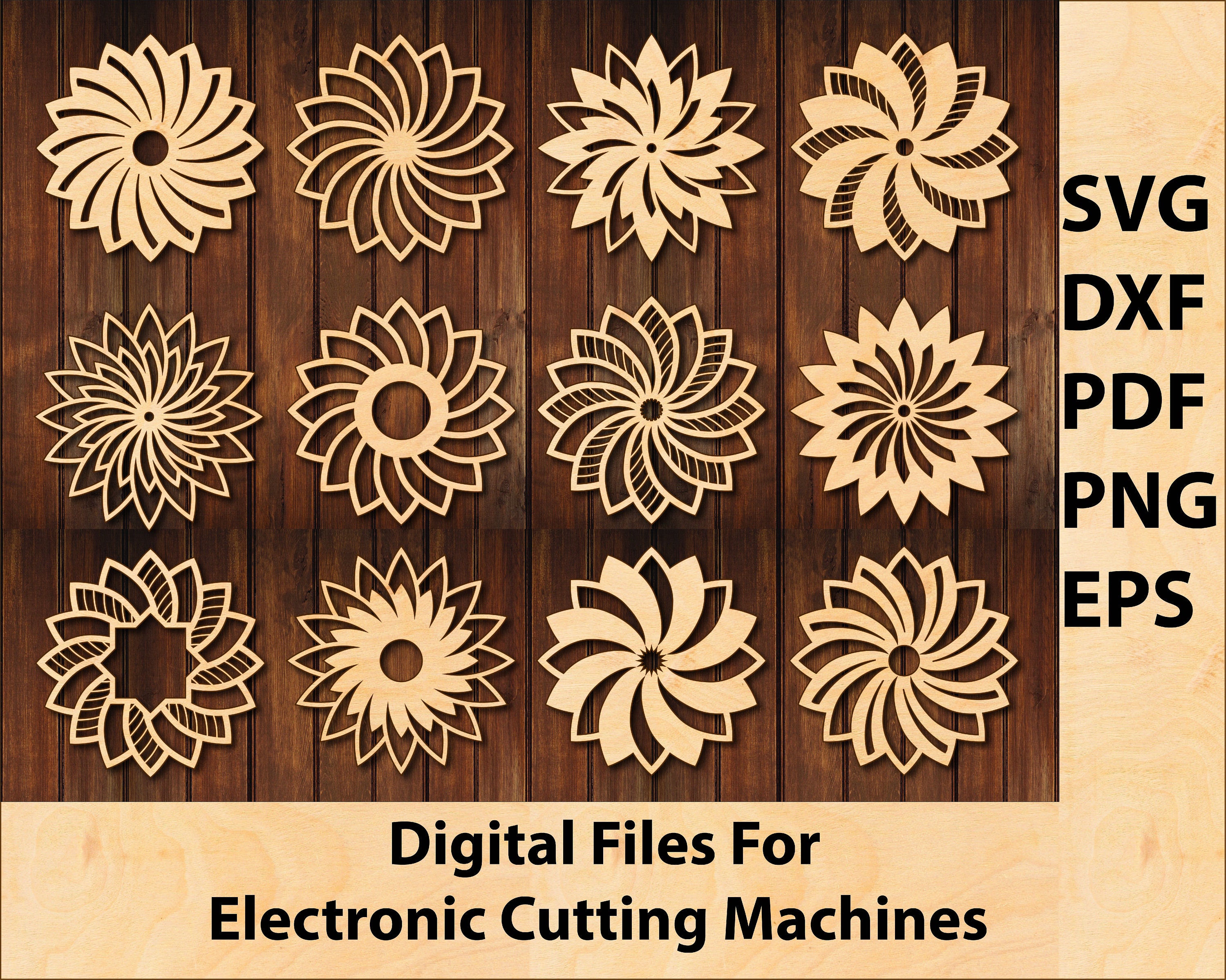 12 Flower Coasters for Laser Cutting SVG DXF PDF Files Digital ...