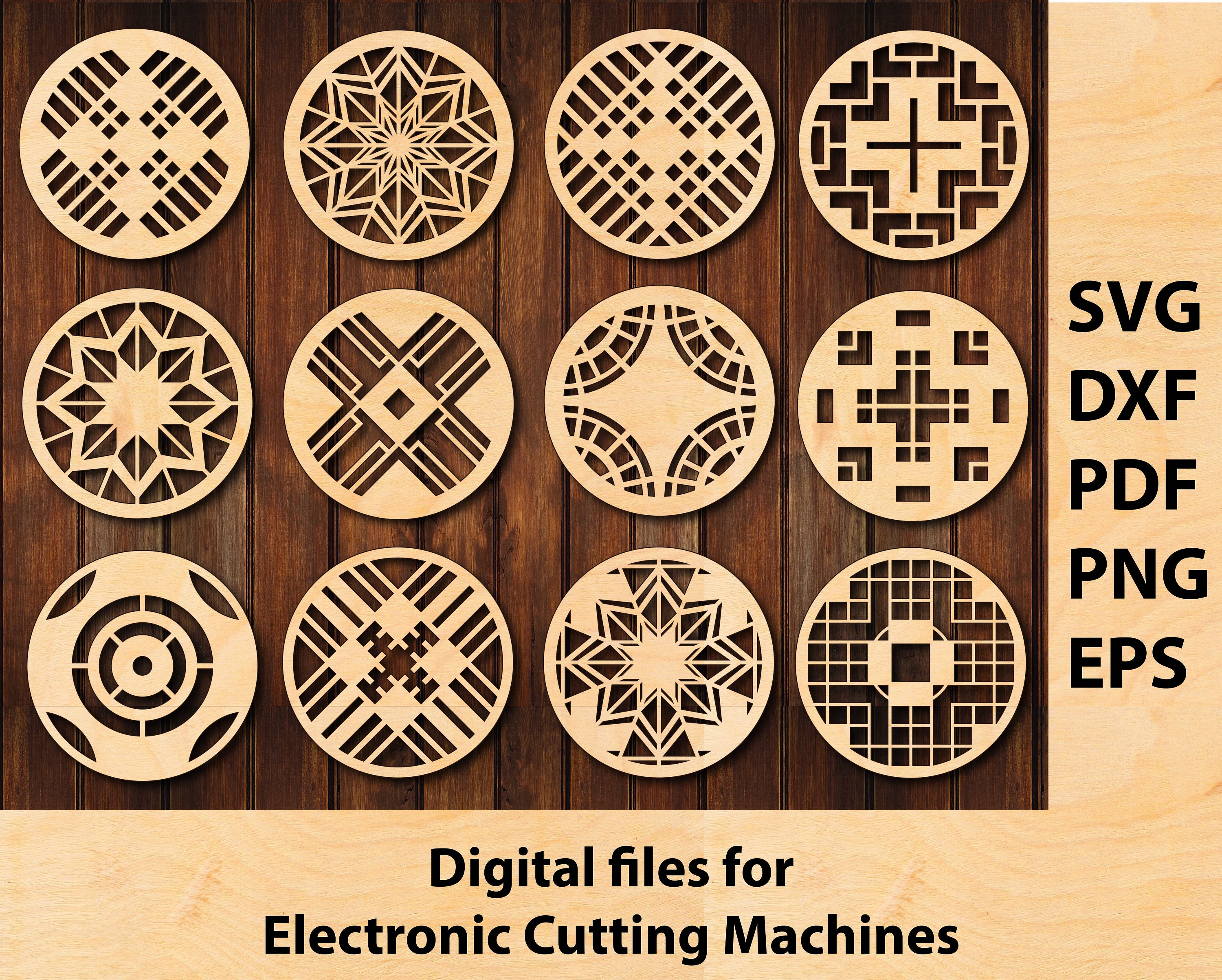 12 Coasters Digital Files for Laser Cut, SVG Cricut Cutting, CNC Router ...