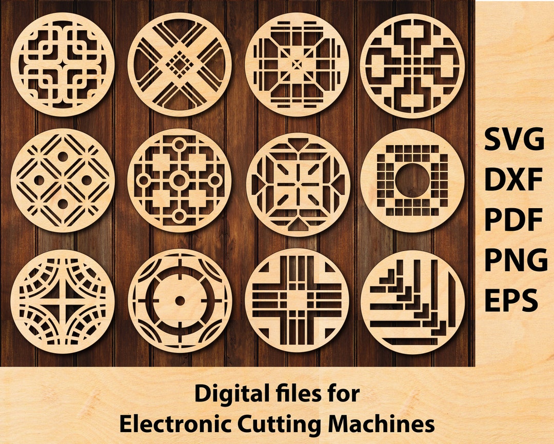 12 DXF Files Coasters for Laser Cut, SVG Cricut Cutting, CNC Router ...
