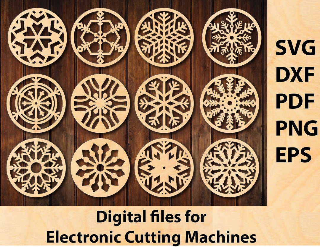 Snowflake SVG Bundle, 12 Snowflake Decor, Snowflake Laser Cutting File ...
