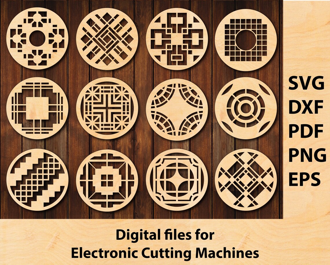 12 SVG Files Coasters for Laser Cut, DXF Cricut Cutting, CNC Router ...
