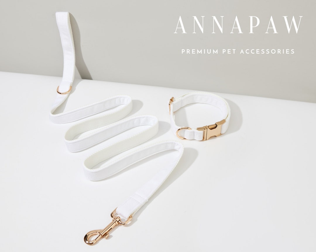Custom White Velvet Dog Collar Bowtie Set,handmade Puppy Collar Leash ...