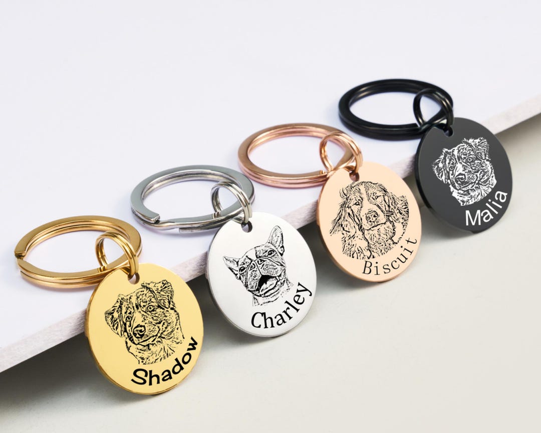 Engraved Pet Portrait Keychain for Birthday Gift,handmade Stainless ...