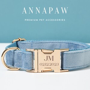 Fancy Dusty Blue Velvet Puppy Collar Leash Set,personalized Dog Collar ...