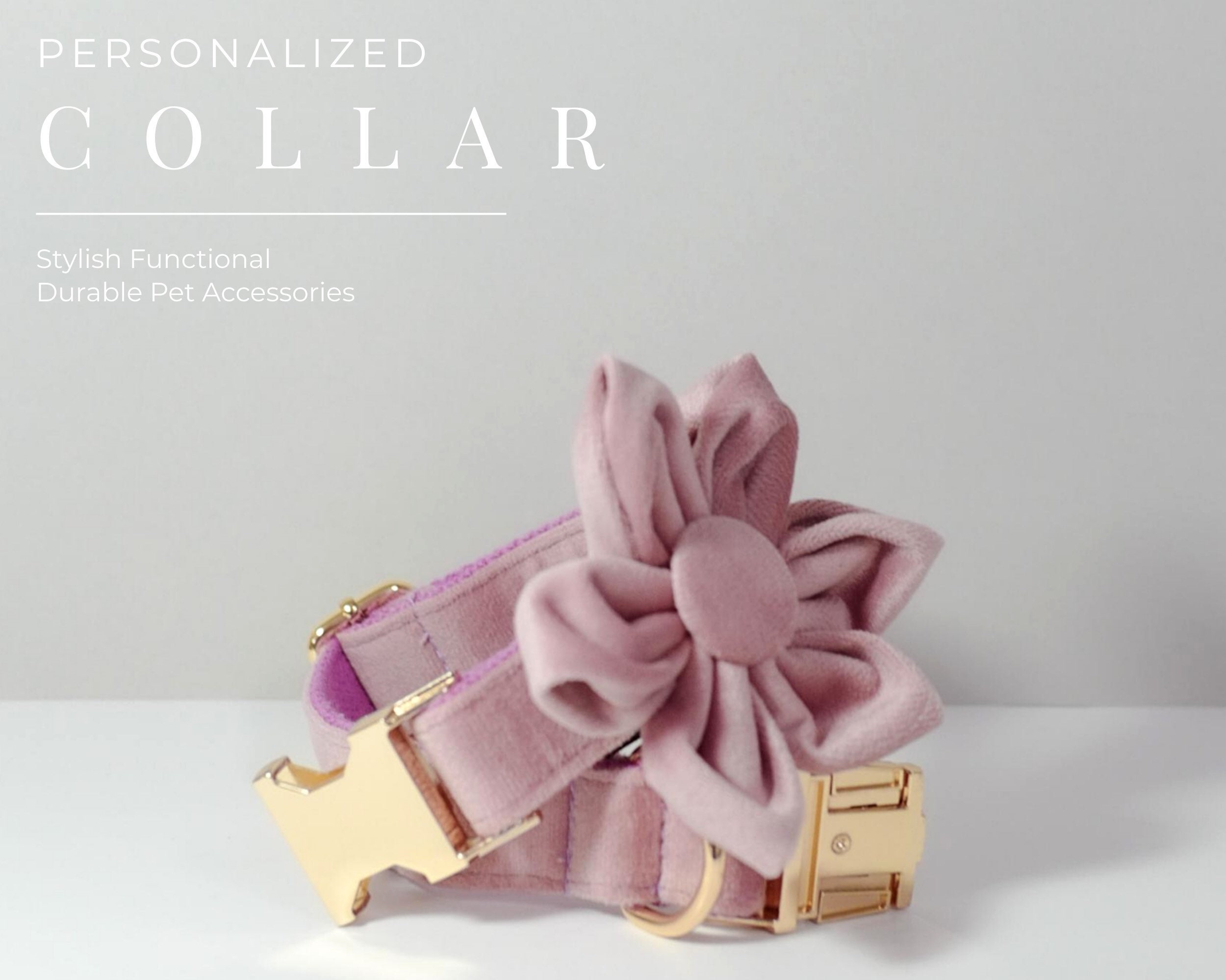 Personalized Pink Dog Collar Flower, Thick Velvet Dog Collar Wedding ...