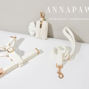Ivory Corduroy Wedding Dog Harness and Leash Collar Set, Personalised ...