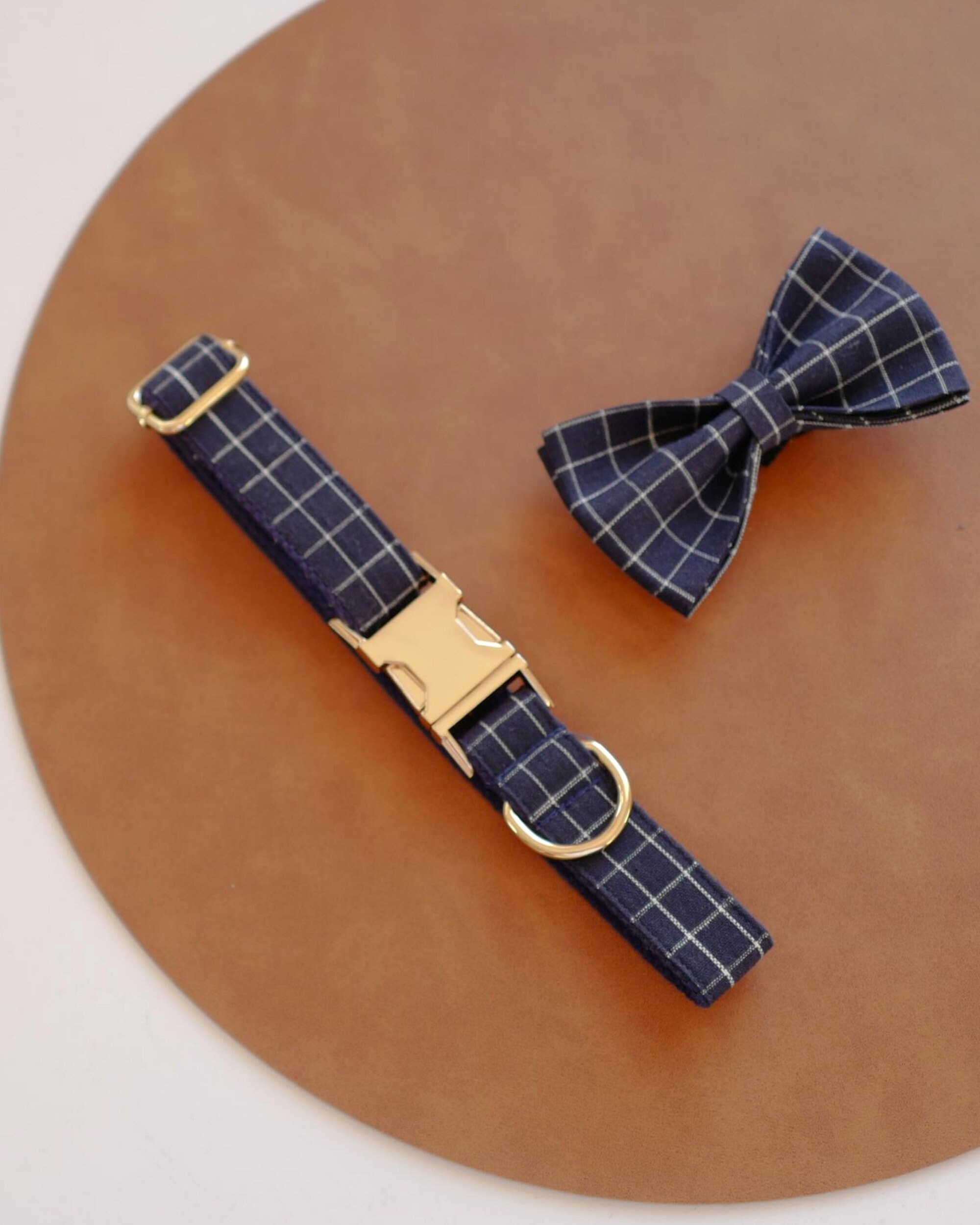 Navy Blue Plaid Dog Collar Personalized Name Engraved Summer | Etsy