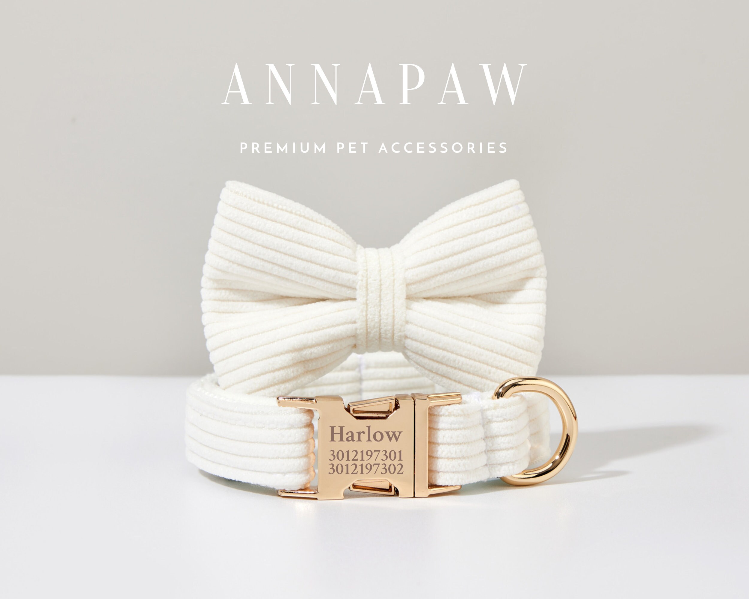 Ivory Corduroy Wedding Dog Harness and Leash Collar Set, Personalised ...