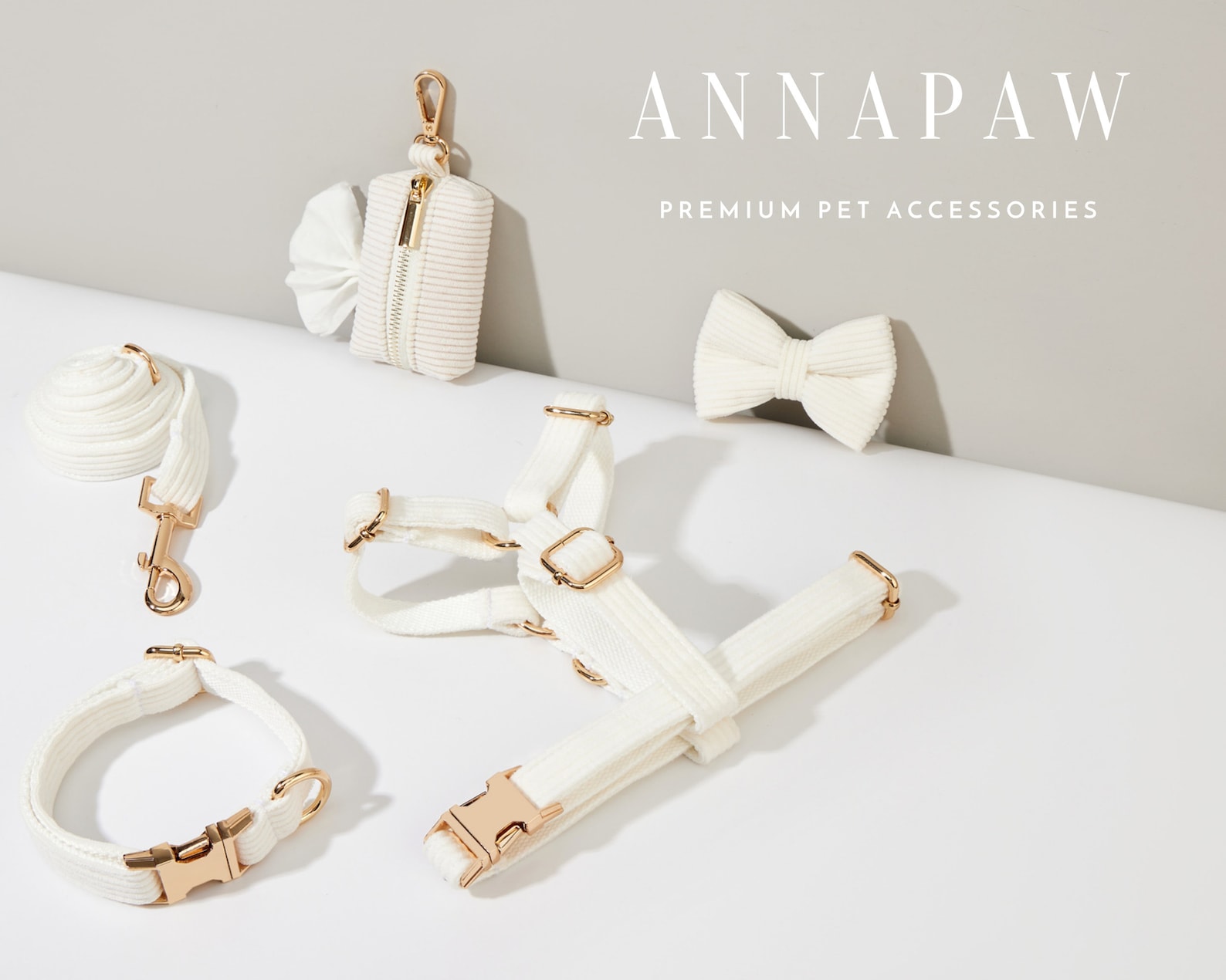 Ivory Corduroy Wedding Dog Harness and Leash Collar Set, Personalised ...