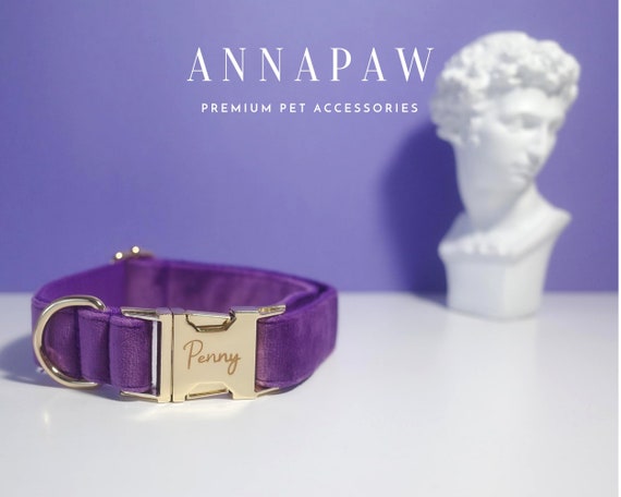 Purple Personalized Dog Collar Flower Thick Velvet Dog Collar Wedding Luxury Pet Puppy Collar for Small Dogs Engraved Collar With Name Etsy Canada