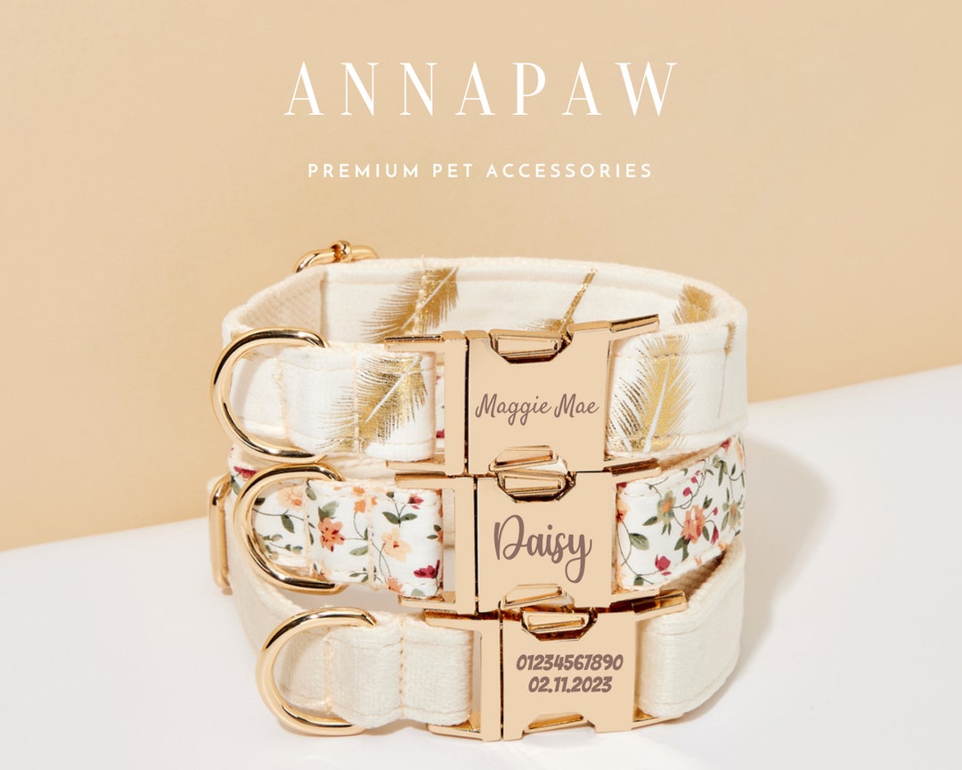 White Personalized Dog Collars on Wedding, Flower Puppy Collar for Dog ...