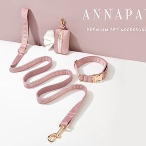 Fancy Dusty Pink Velvet Puppy Collar Leash Set,personalized Dog Collar ...