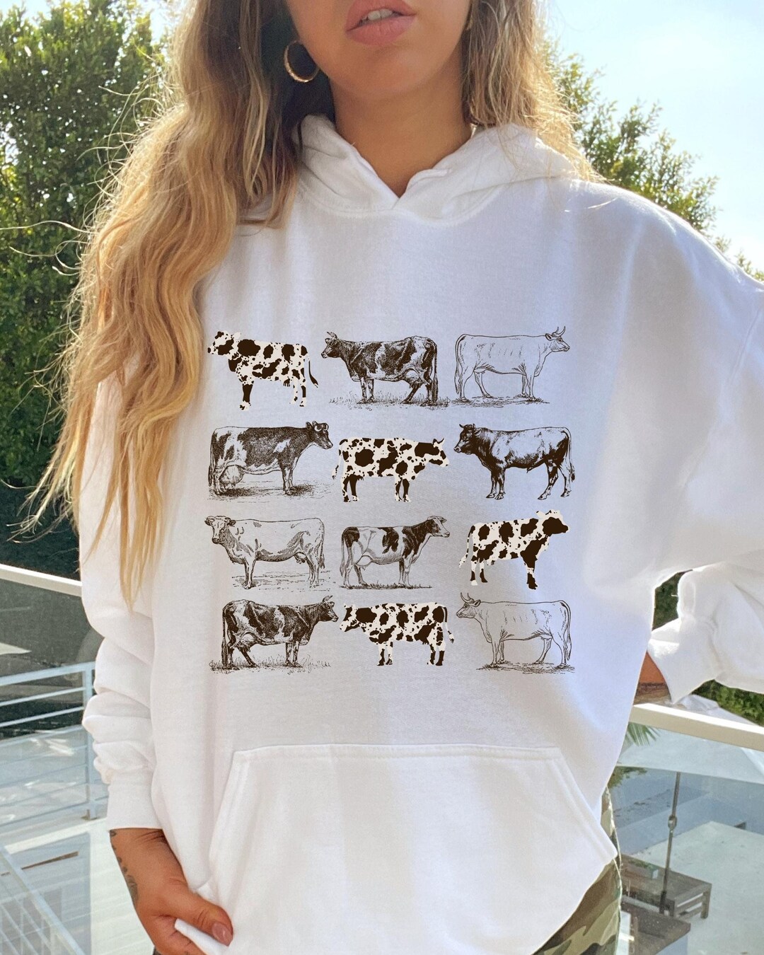 Cow Hoodie Cow Print Hoodie Cow Sweatshirt Trendy Sweatshirt Western ...