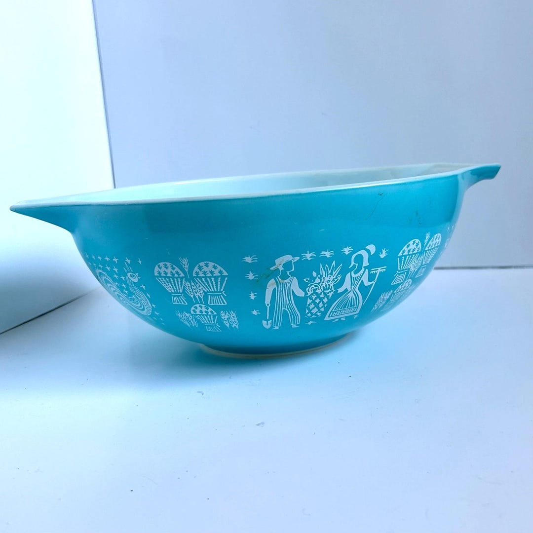 Vintage 60s Pyrex Amish Butterprint Cinderella Mixing Bowl Turquoise ...