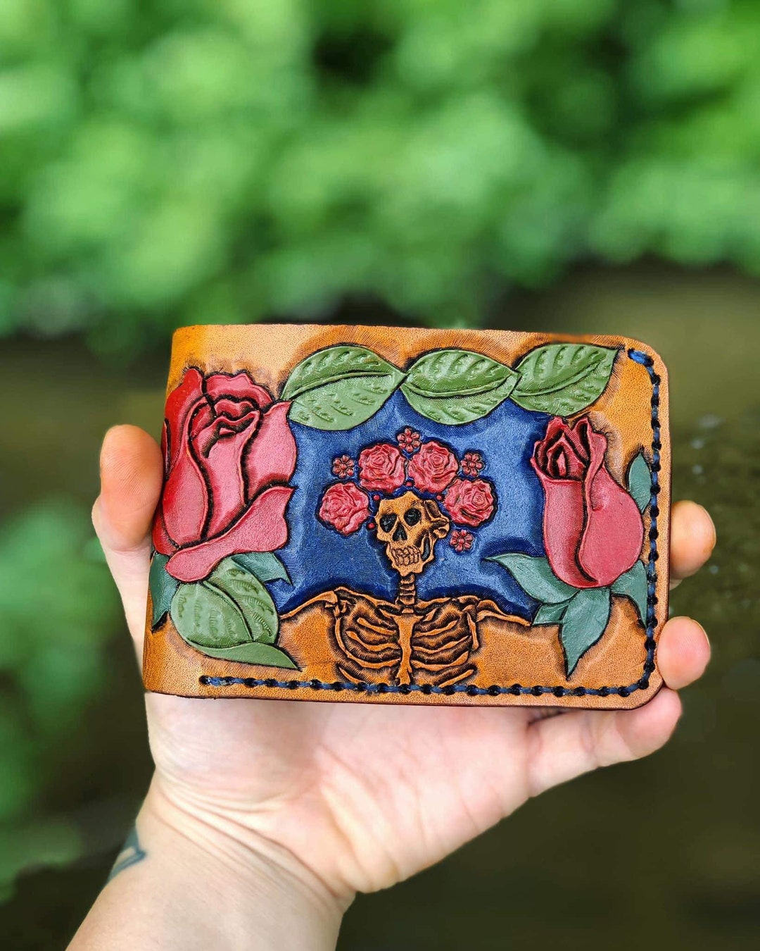 Handcarved Leather Grateful Dead Wallet / Billfold / Leather Wallet ...