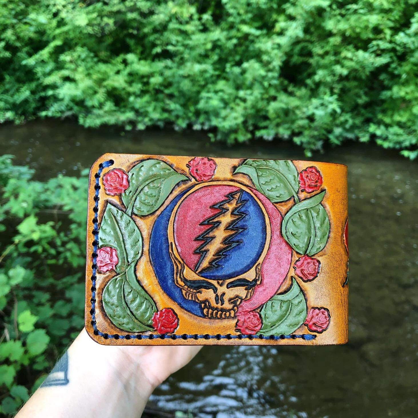 Handcarved Leather Grateful Dead Wallet / Billfold / Leather Wallet ...