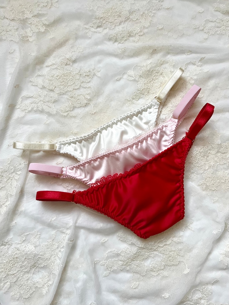 5-pack Women Satin Lace Thongs, Mid-rise Thongs Panties Set, Black, Red ...