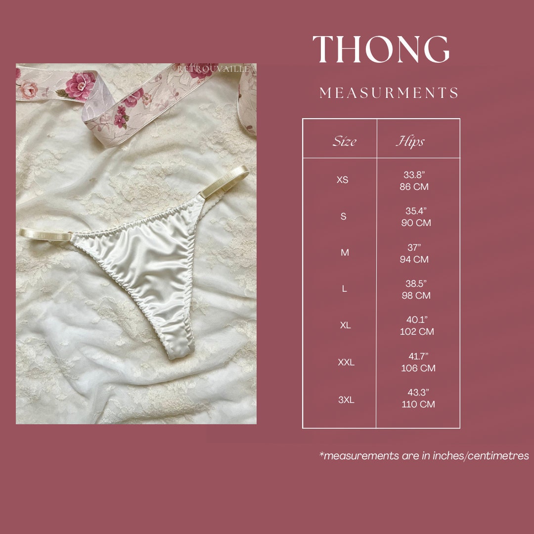 White Milky Satin Lace Thong, Mid-rise Thong Retrouvaille Handmade ...