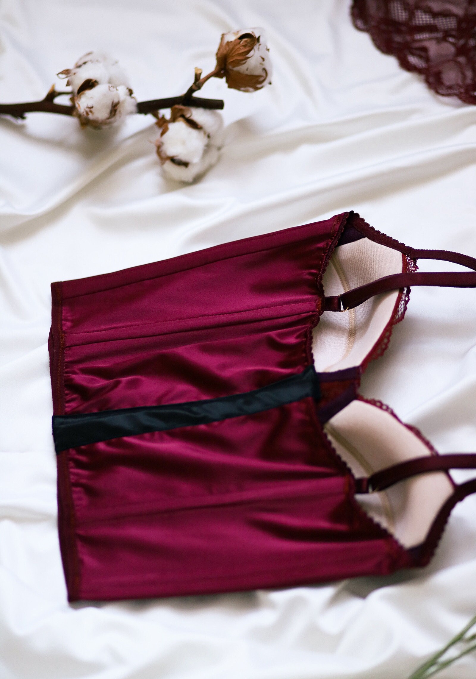 Bordo Cherry Burgundy Boudoir Bustier Satin & Lace Corset Elegant ...