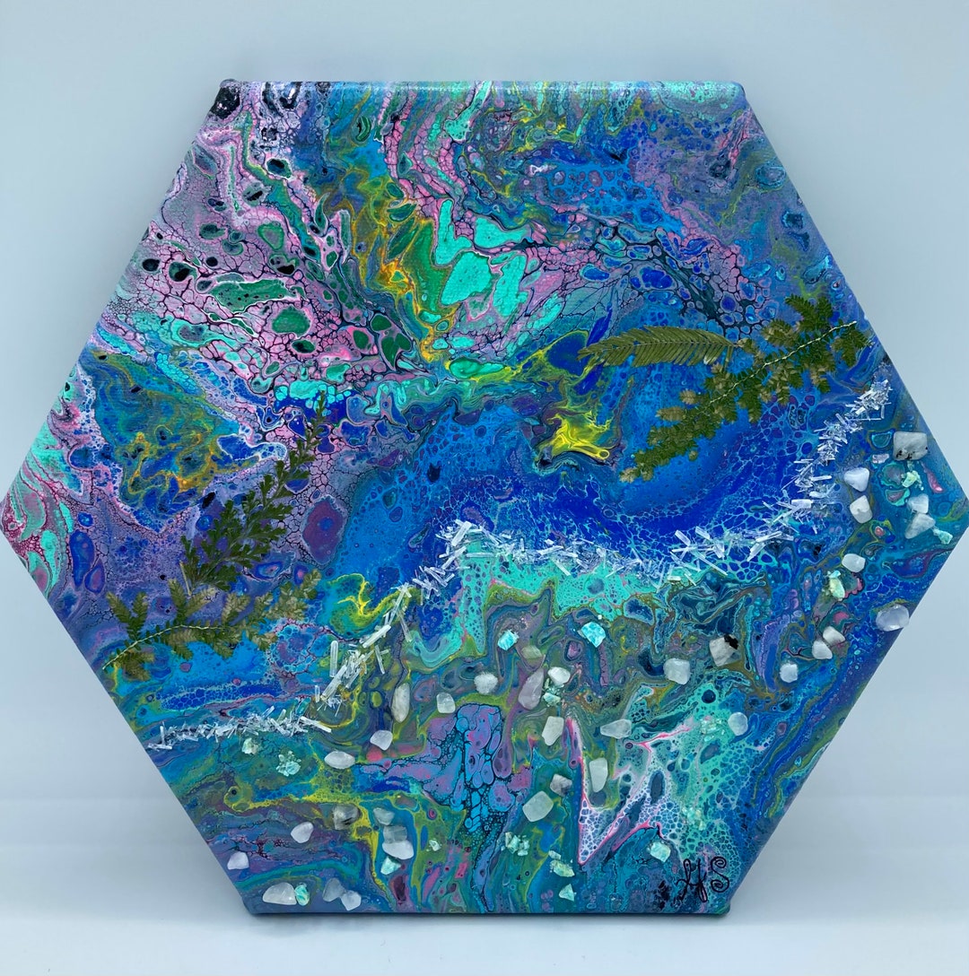 Painting waterfall Tranquility Acrylic Pour With Crushed Selenite ...