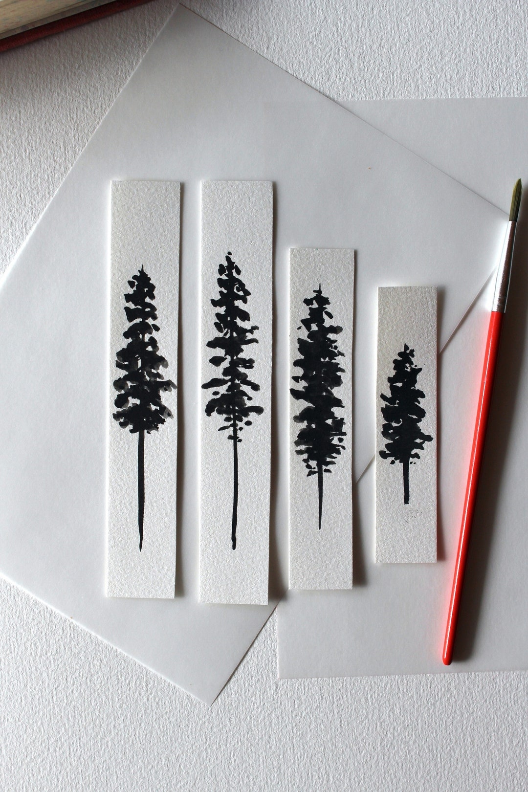 SET Hand Painted Tree Silhouette Bookmarks, Minimalist Dainty Bookmark ...