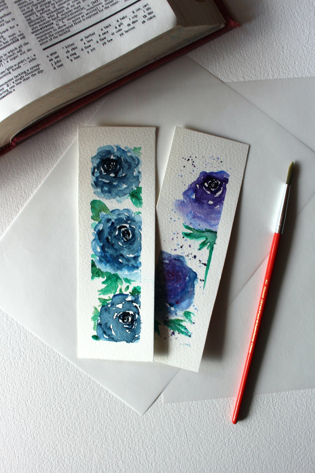 Blue Fantasy Rose Bookmarks, Hand Painted Watercolour Rose Bookmark ...