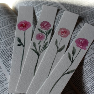 Dainty Pink Watercolor Rose Bookmark Set, Set of 4 Bookmarks Hand ...
