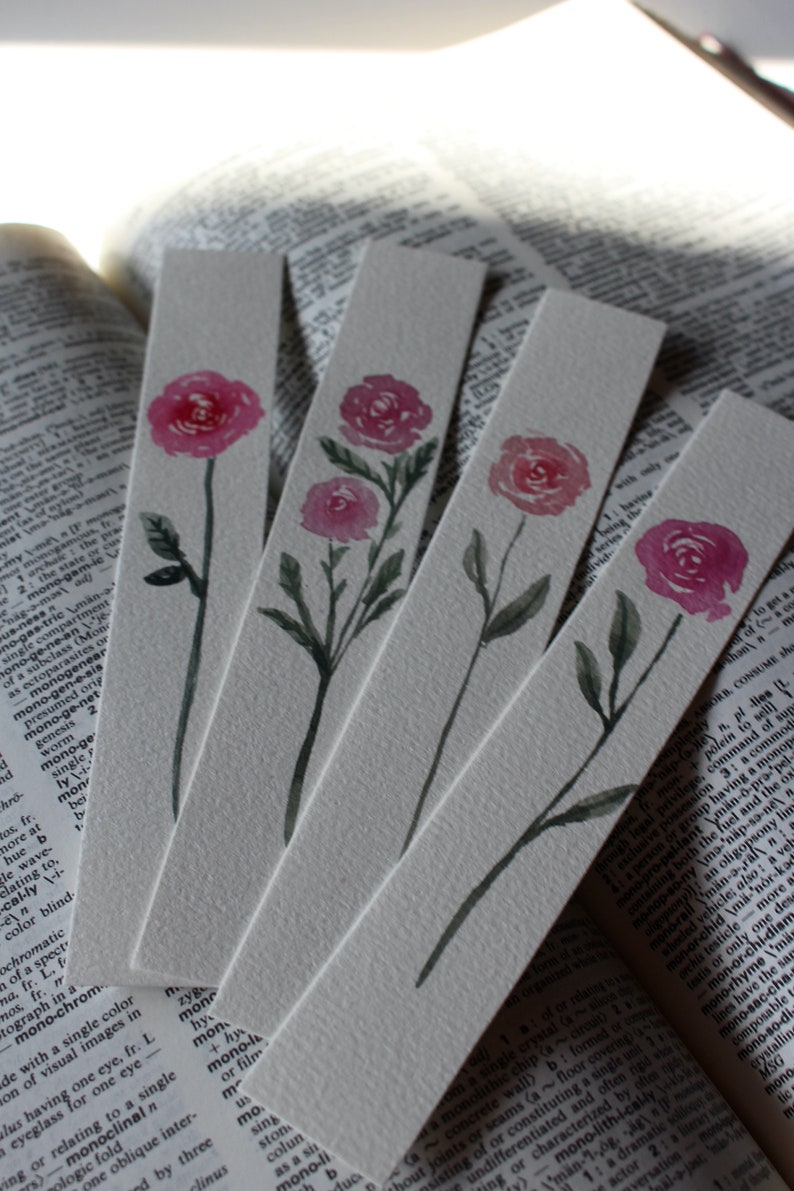 Dainty Pink Watercolor Rose Bookmark Set, Set of 4 Bookmarks Hand ...